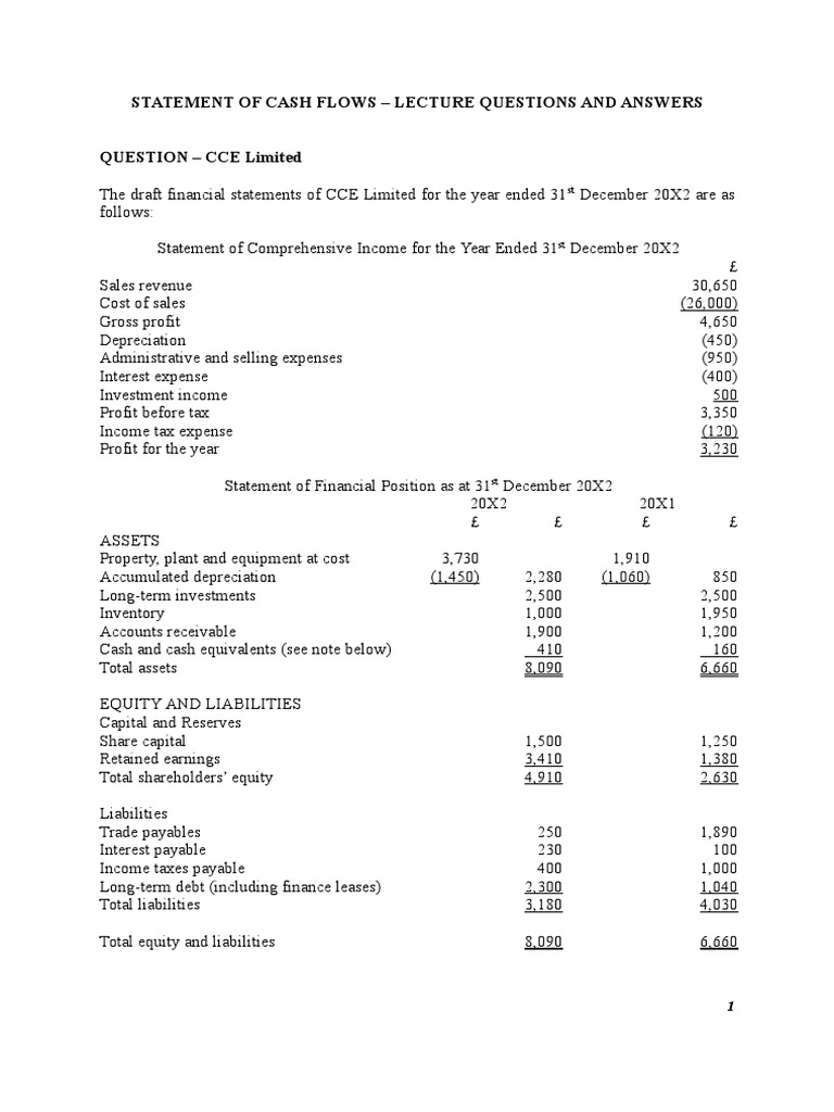 Statement of Cash Flows - Lecture Questions and Answers | PDF | Cash ...