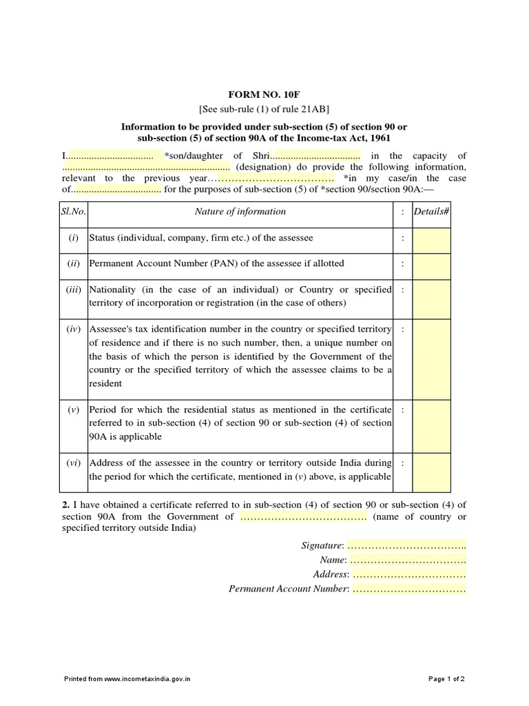 Form for Providing Information Regarding Tax Residency Status and ...