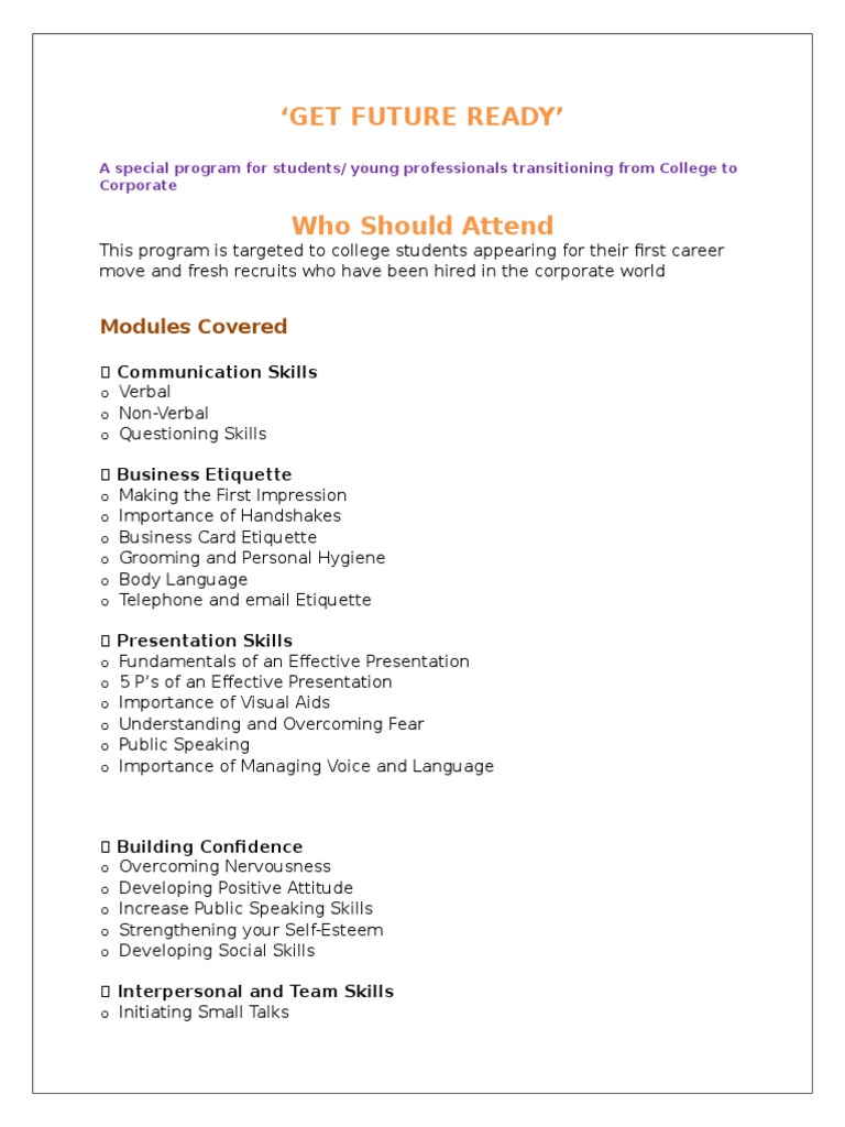 Get Future Ready': Modules Covered | PDF