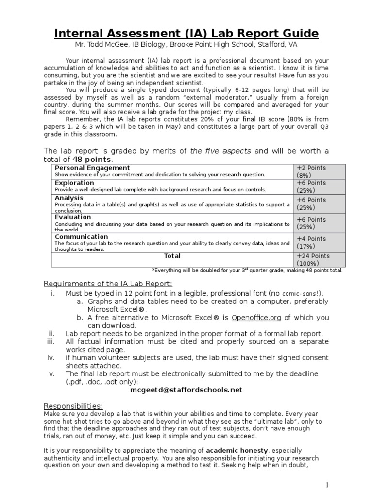 IB Lab Report Guide v20162 | PDF | Experiment | P Value
