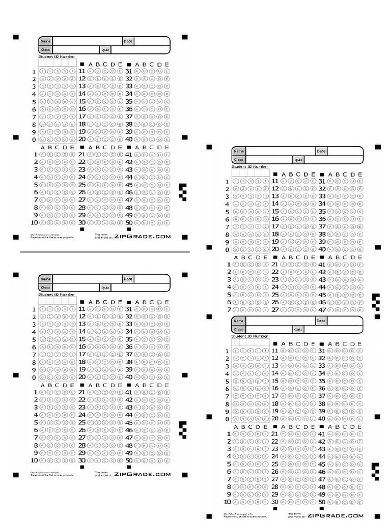 ZipGrade Answer Sheet
