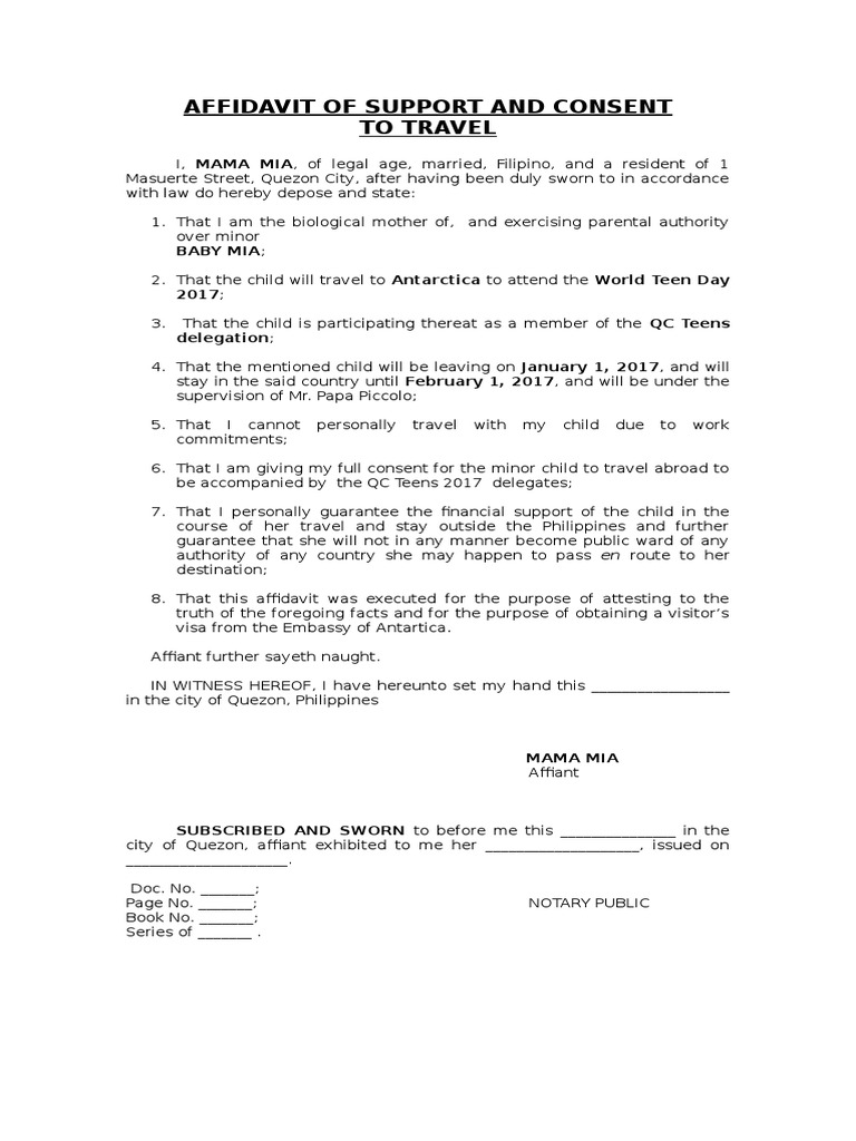Affidavit of Consent for Child Travel | PDF | Social Science | Wellness