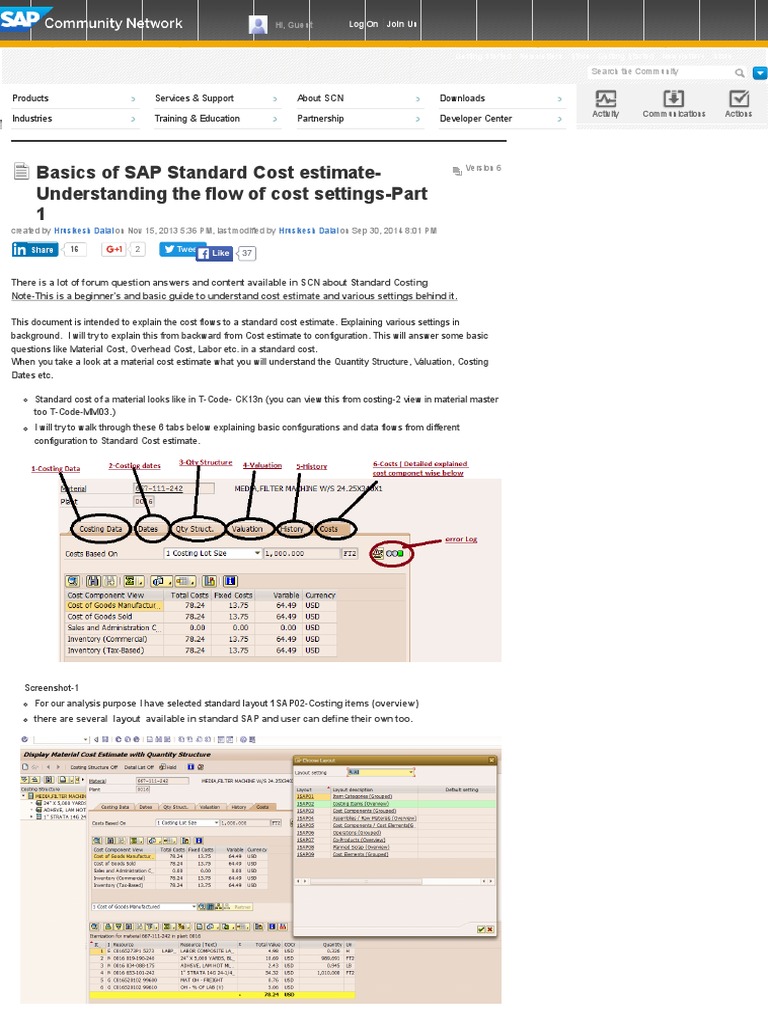 Basics of SAP Standard Cost Estimate - Understan 1... SCN PDF | PDF ...