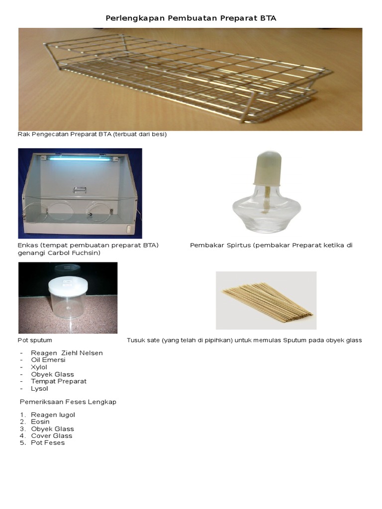 Perlengkapan Preparat BTA dan Feses | PDF | Memasak, Makanan, & Anggur