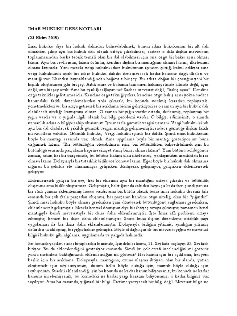 Imar Hukuku Ders Notu 2015 2016 | PDF