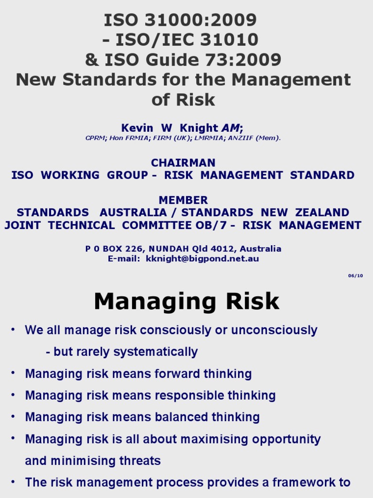 Overview of Iso 31000 Iso-Iec 31010 & Iso Guide 73 | PDF | Risk ...