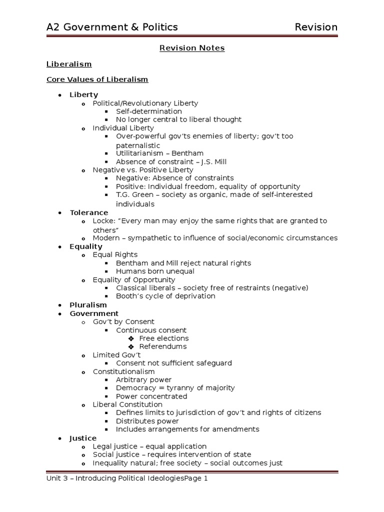 Political Ideologies (Unit 3B) EDEXCEL | PDF | Socialism | Liberalism