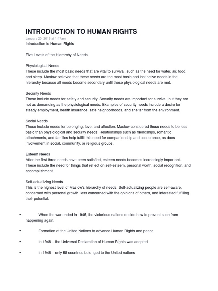 Introduction To Human Rights | PDF | Self Actualization | Human Rights