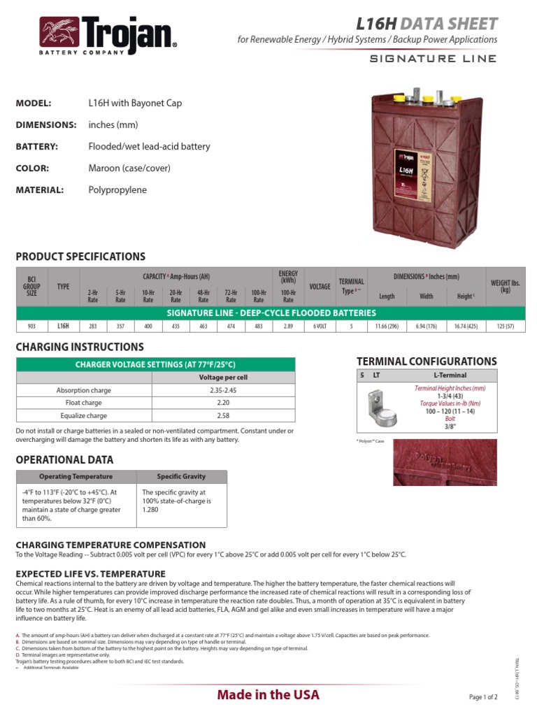 Catálogo Batería Trojan L16H-AC | PDF | Battery (Electricity) | Electricity