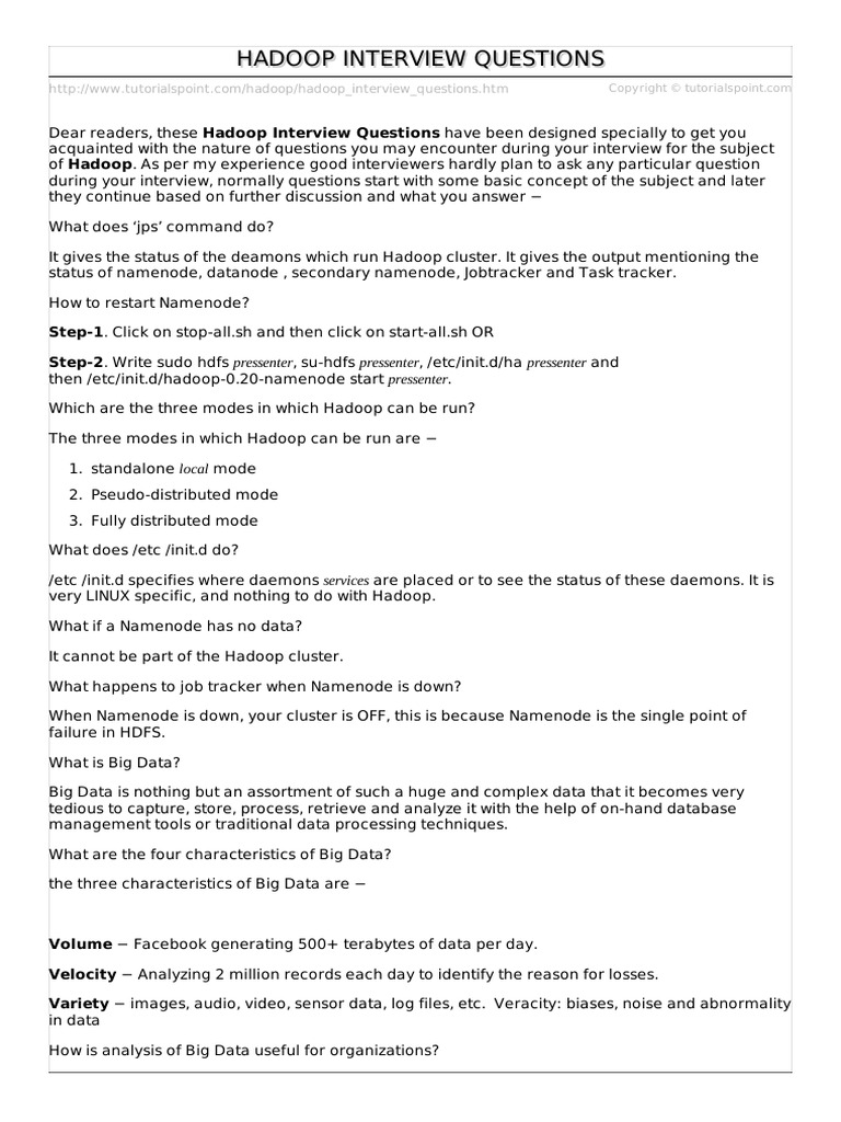 Hadoop Interview Questions | PDF | Apache Hadoop | Bootstrap (Front End Framework)