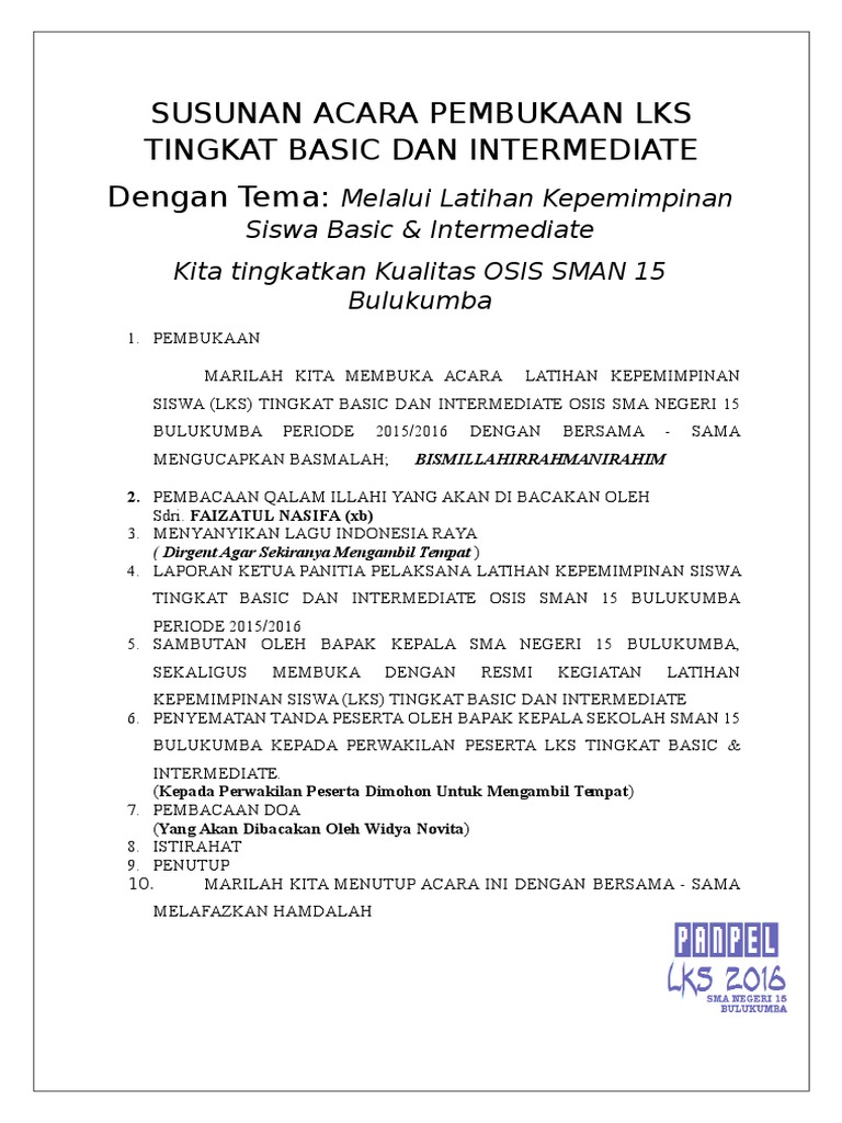 Susunan Acara Pembukaan LDK | PDF