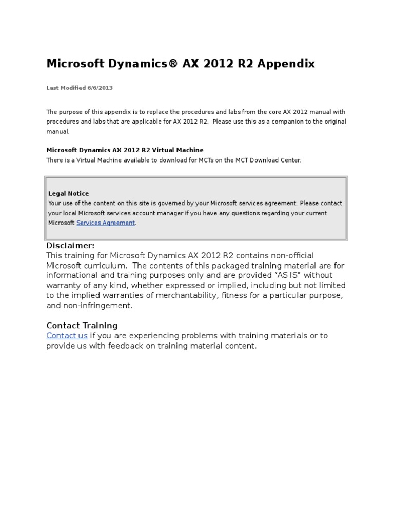 AX 2012 R2 Appendix Instructions | PDF