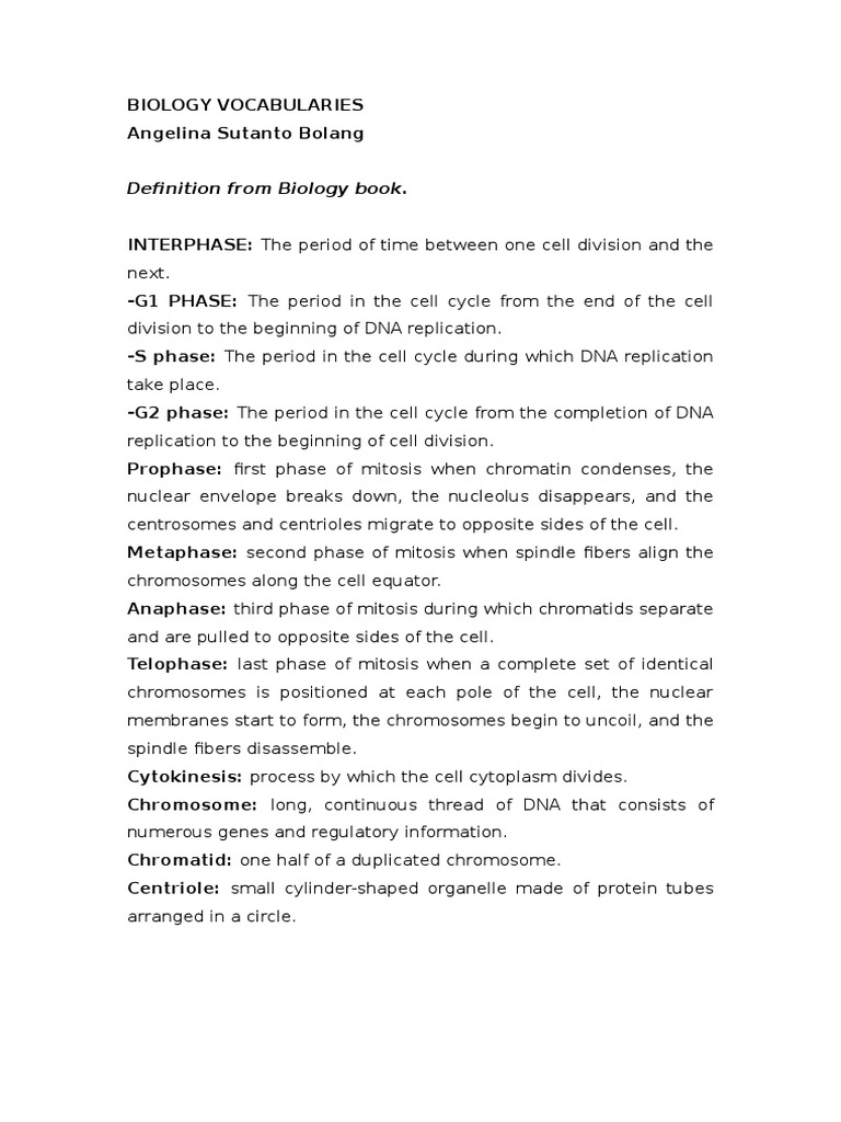 Biology Vocab | PDF | Mitosis | Cell Cycle