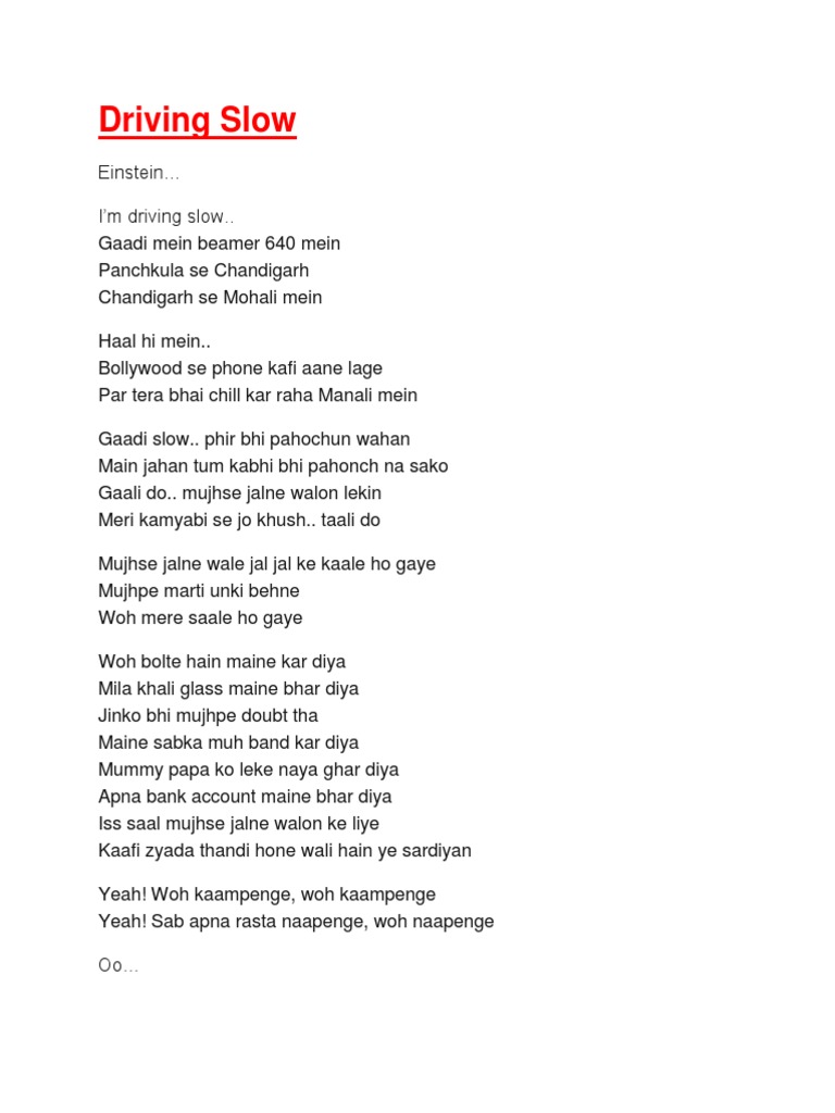 Driving Slow Lyrics | PDF
