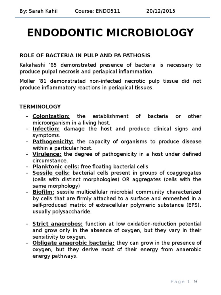 Endodontic Microbiology | PDF | Bacteria | Infection