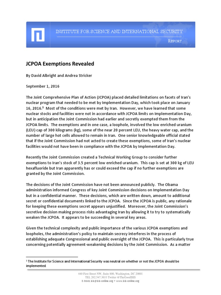 JCPOA Exemptions Revealed | PDF