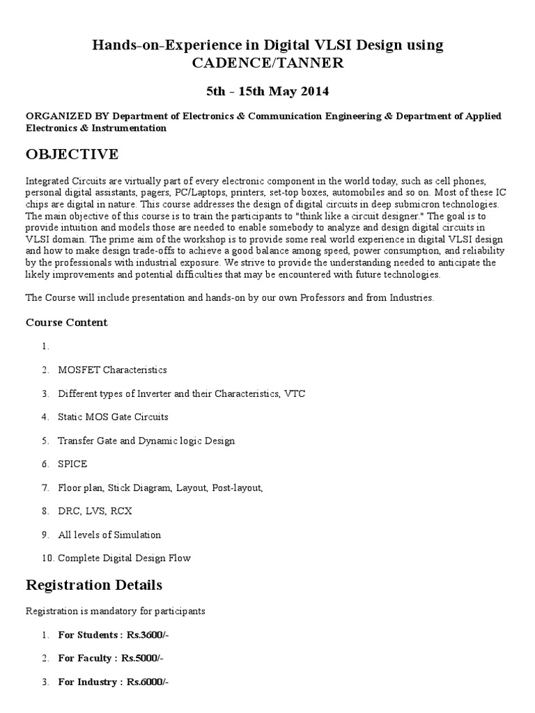 Hands-on-Experience in Digital VLSI Design Using Cadence/Tanner | PDF