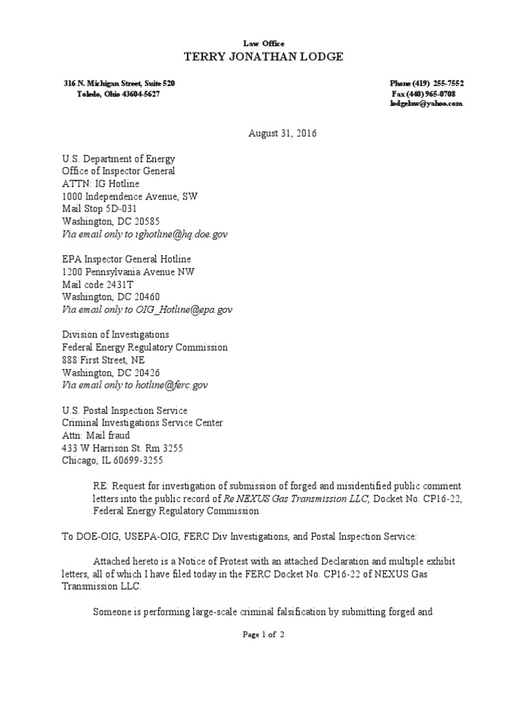 NEXUS Pipeline Protest Filing | PDF | Environmental Impact Assessment ...