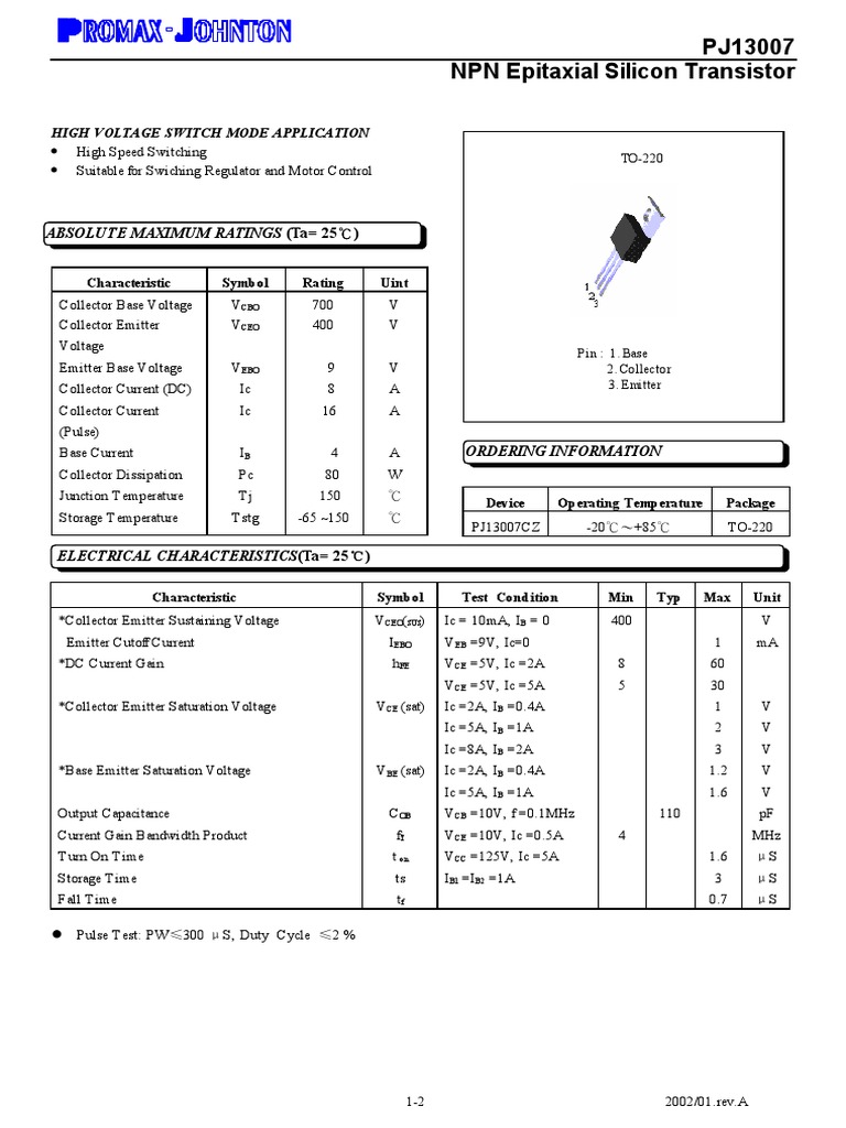 Transistor de Potencia J13007 | PDF