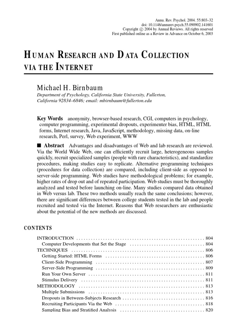 Human Research and Data Collection Via The Internet | PDF | Java Script ...