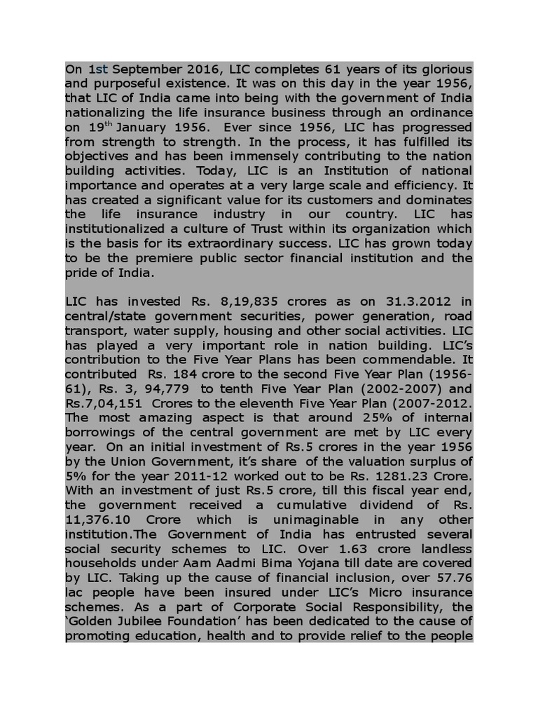 Lic Role in Building A Nation | PDF | Insurance | Investing