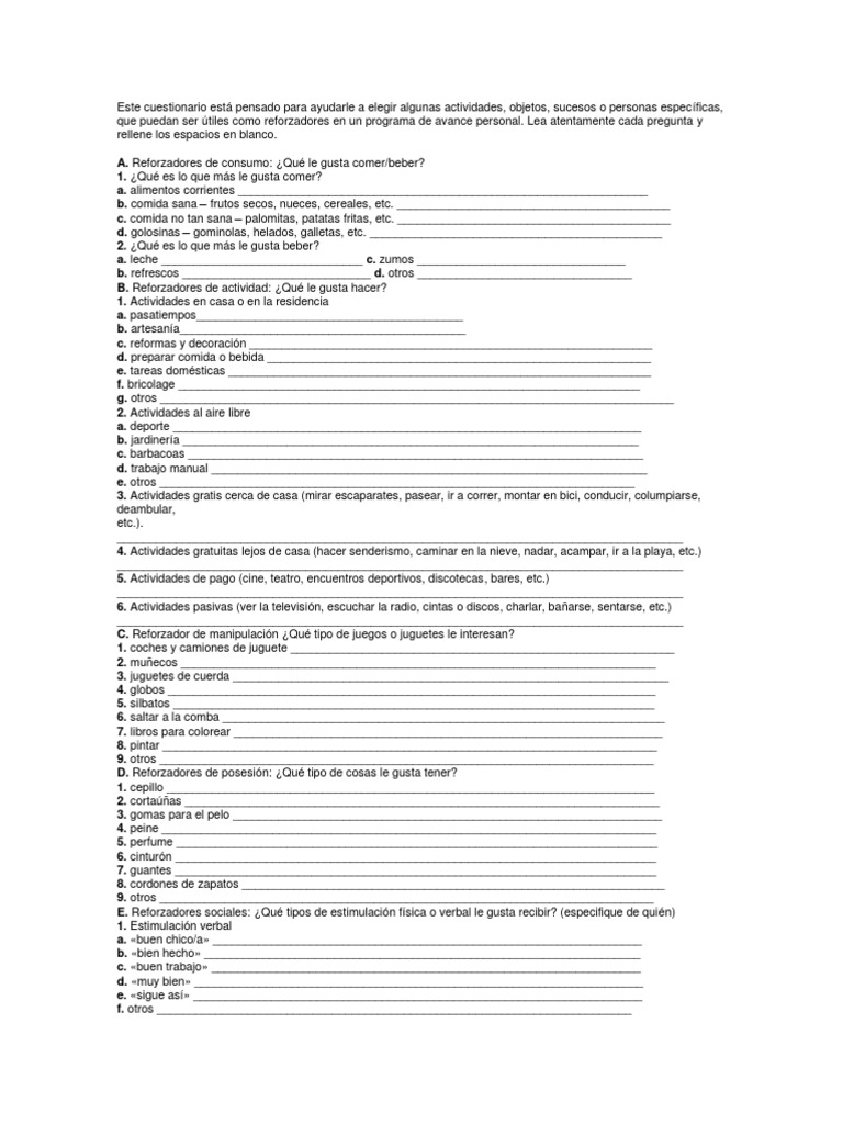 Cuestionario de Reforzadores Personales | PDF