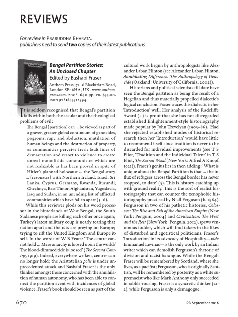 Review of Bengal Partition Stories: An Unclosed Chapter Edited by ...