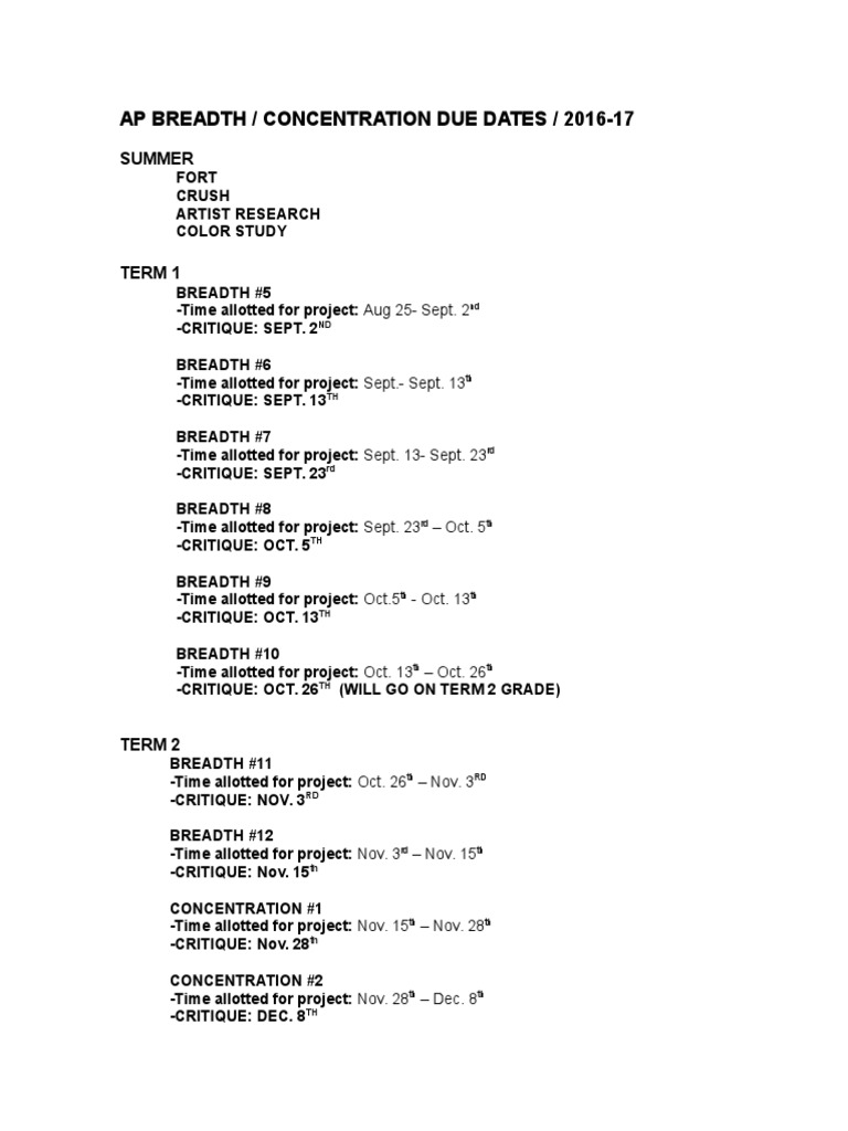 AP Art Syllabus: 2016-17 Schedule | PDF