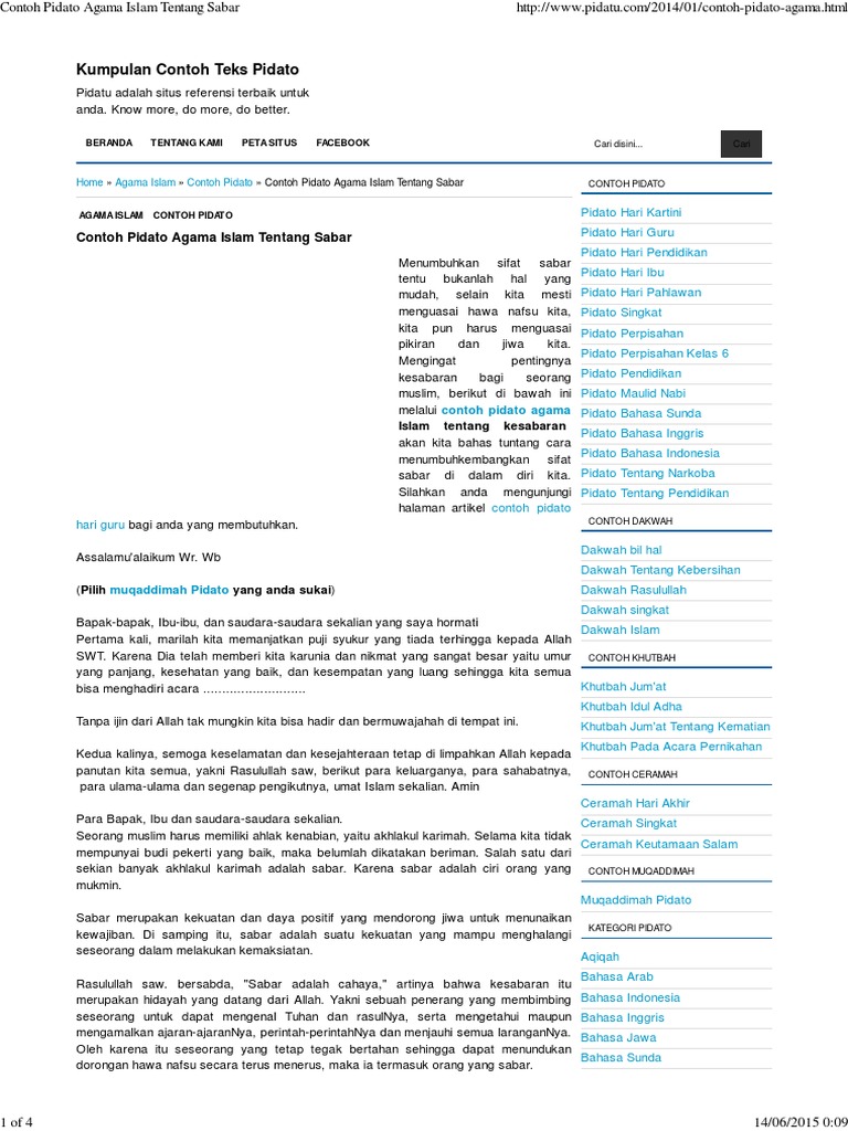 Contoh Pidato Agama Islam Tentang Sabar | PDF