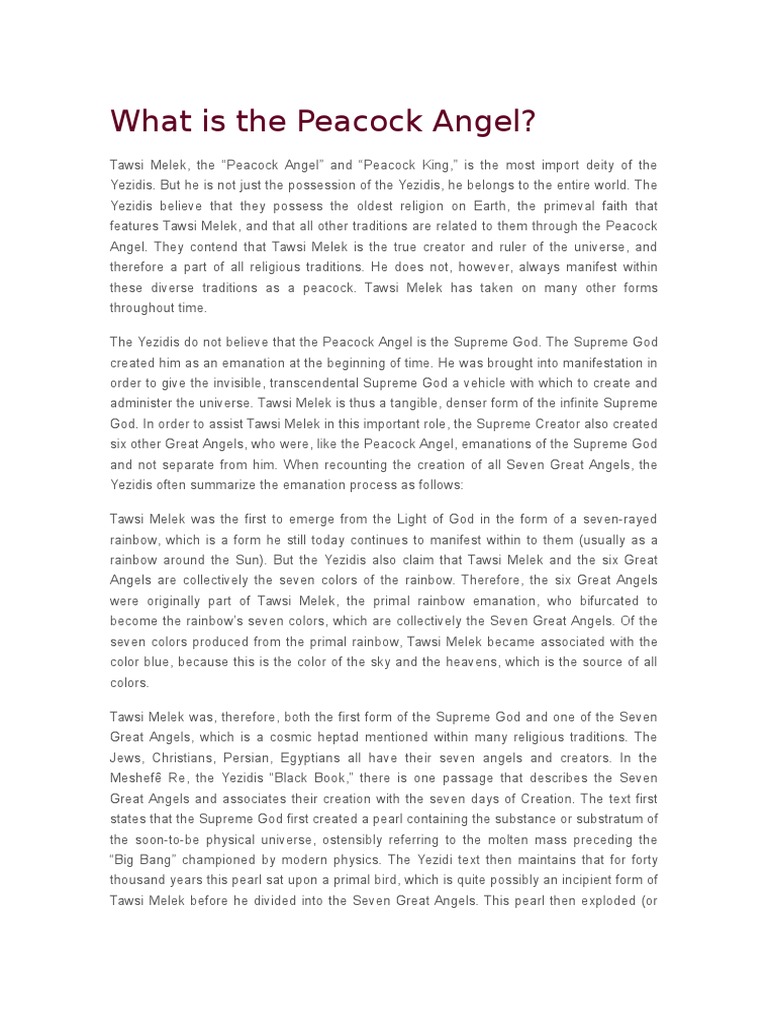 Understanding the Peacock Angel | PDF | Yazidis | Mythology