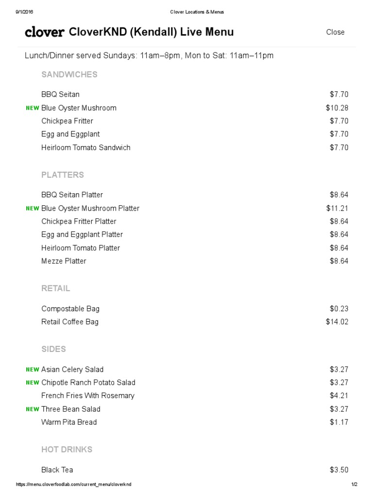 Clover KND Menu | PDF