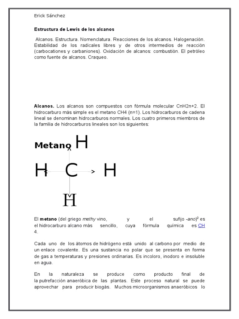 Estructura de Lewis del Metano CH4 | PDF | Alcano | Enlace químico