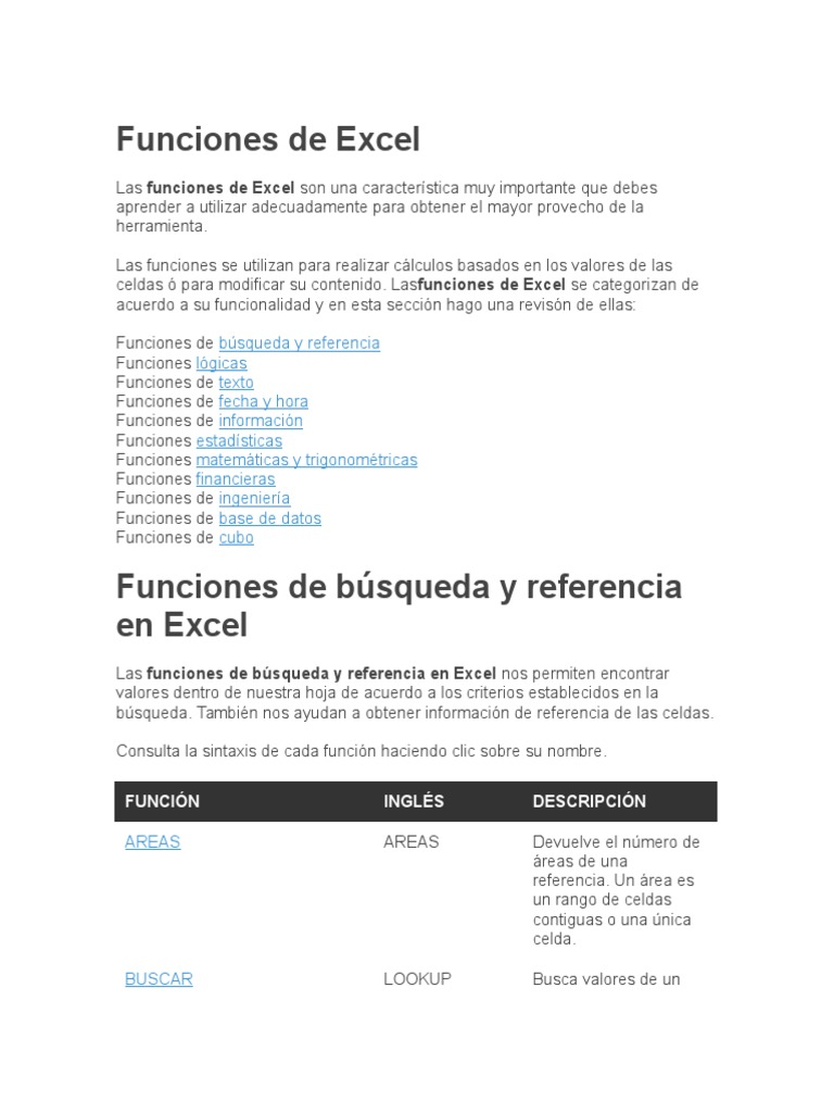 Funciones de Excel | PDF | Microsoft Excel | Tabla (base de datos)