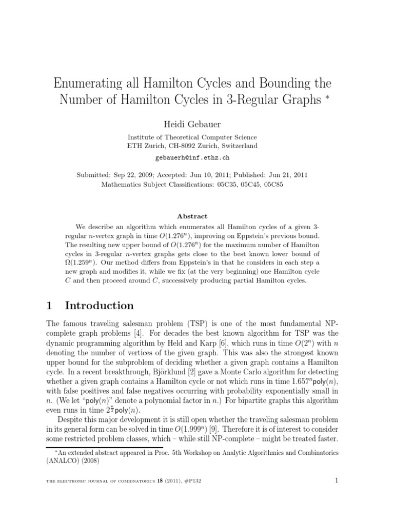 Enumerating All Hamilton Cycles and Bounding The Number of Hamilton Cycles in 3-Regular Graphs ...