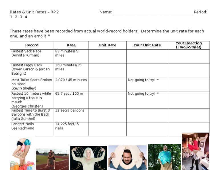 World Record Rates and Unit Rates Analysis | PDF | Language Arts ...