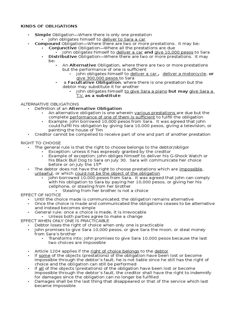Types of Obligations and the Rules Governing Alternative, Facultative ...