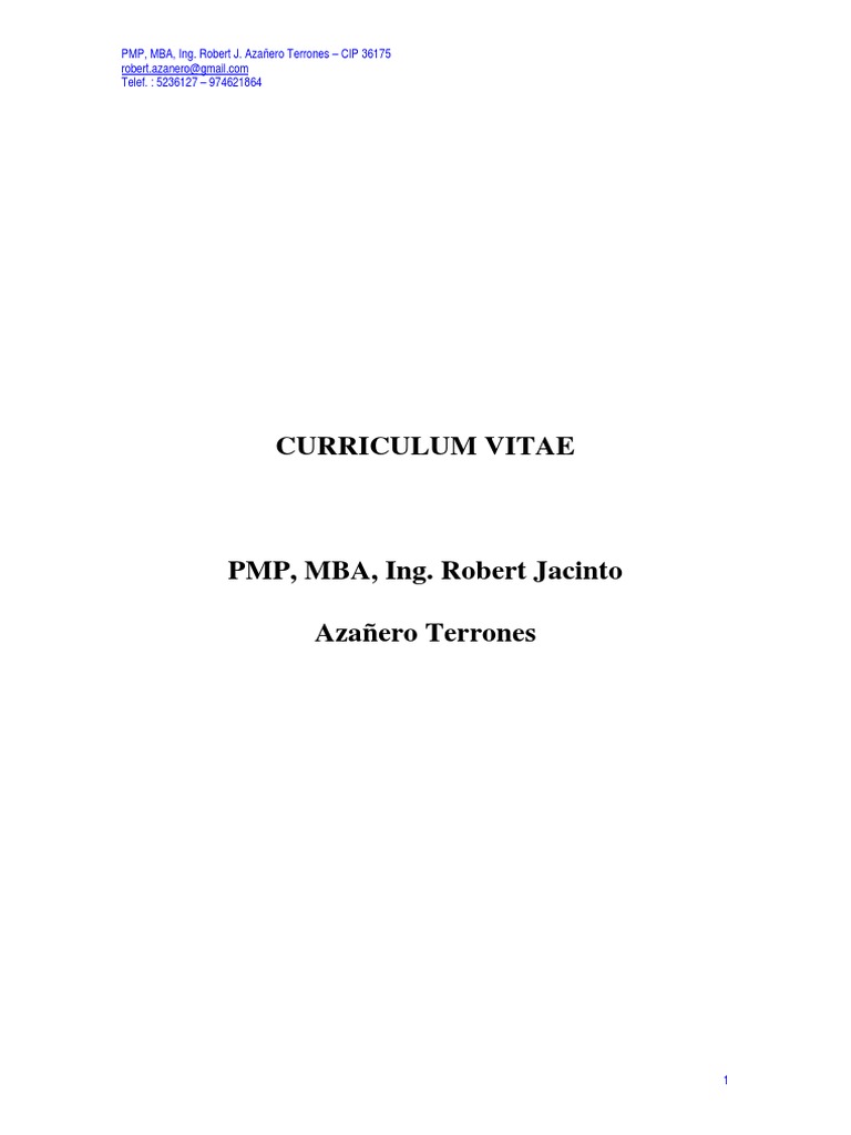 CV PMP MBA Robert Azañero Terrones Especialista en Gerencia de ...