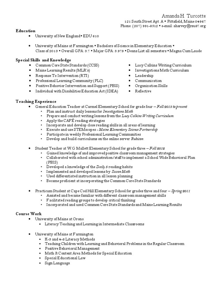 Amanda H Turcotte Resume 1 | PDF | Educational Psychology | Curriculum