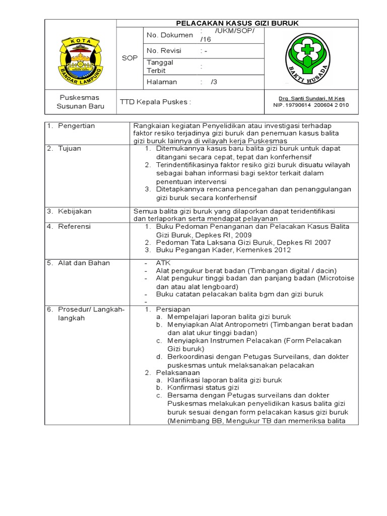 Sop Pelacakan Gizi Buruk | PDF Sop Pelacakan Gizi Buruk | PDF