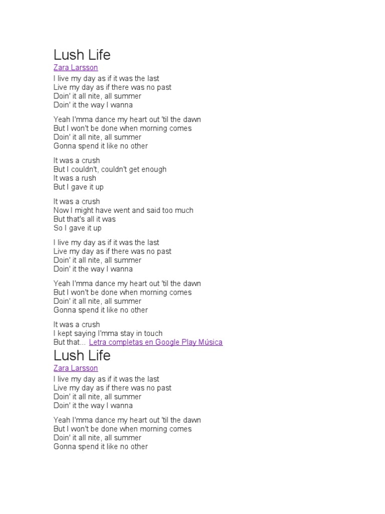 Lush Life: Zara Larsson | PDF