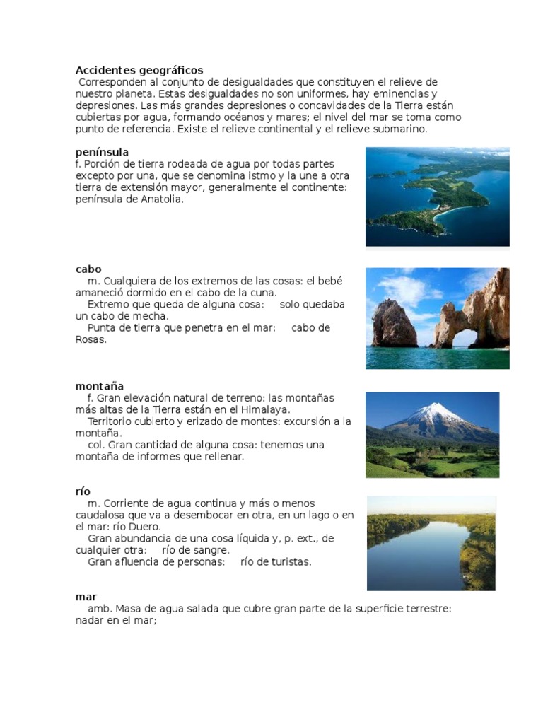 Hojas De Trabajo Sobre Accidentes Geográficos Y Masas De Agua