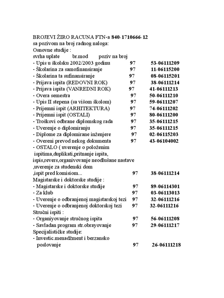 Brojevi Žiro Racuna | PDF