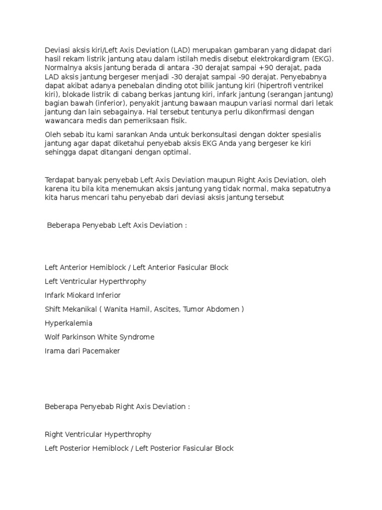 Penyebab Deviasi Aksis Kiri dan Kanan pada Elektrokardiogram (EKG) | PDF