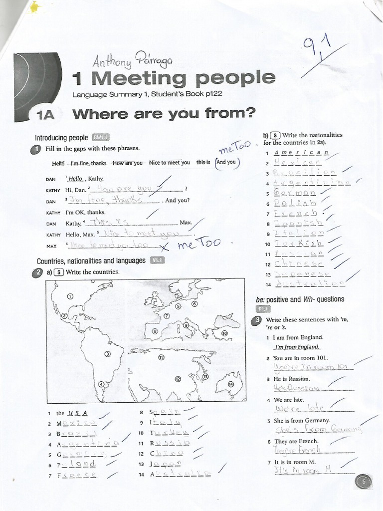 Deberes Unidad 1 Meeting People | PDF