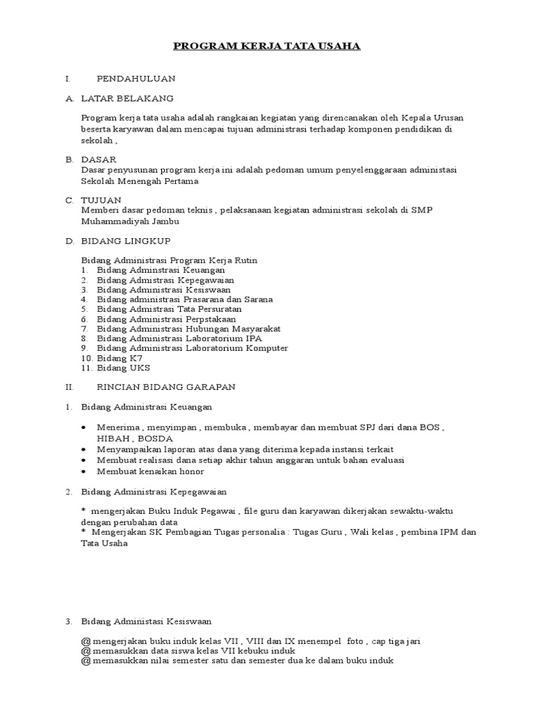 Program Kerja Tata Usaha | PDF | Karier & Perkembangan | Bisnis