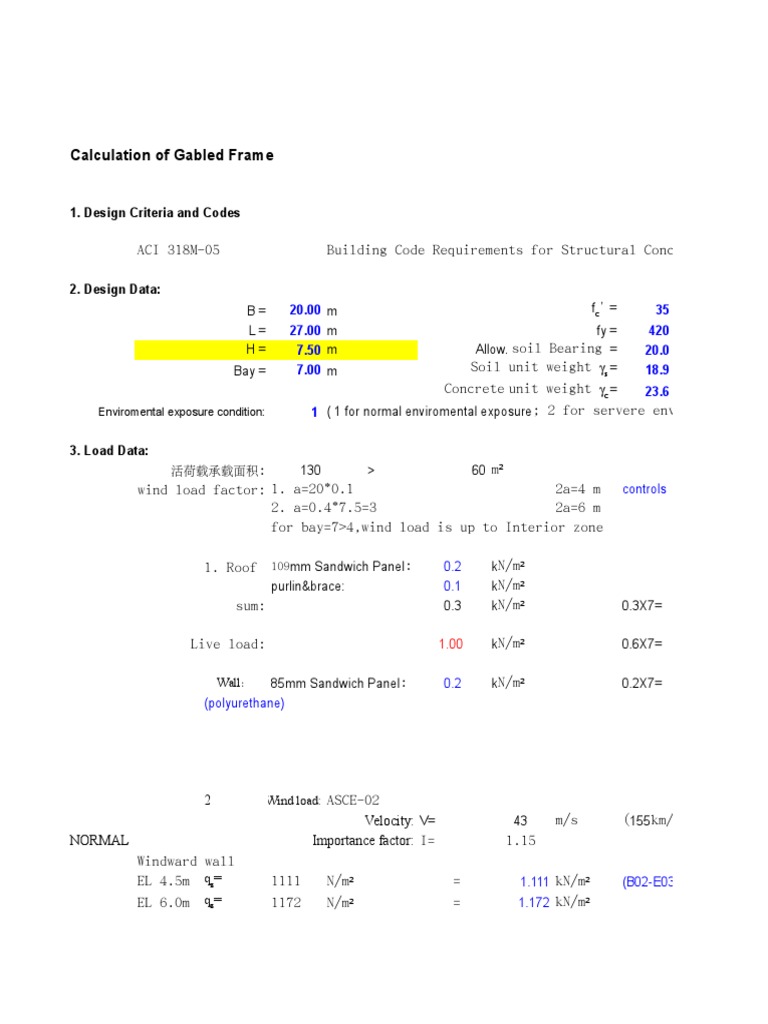 Calculation of Gabled Frame: 1. Design Criteria and Codes | PDF | Windward And Leeward | Engineering