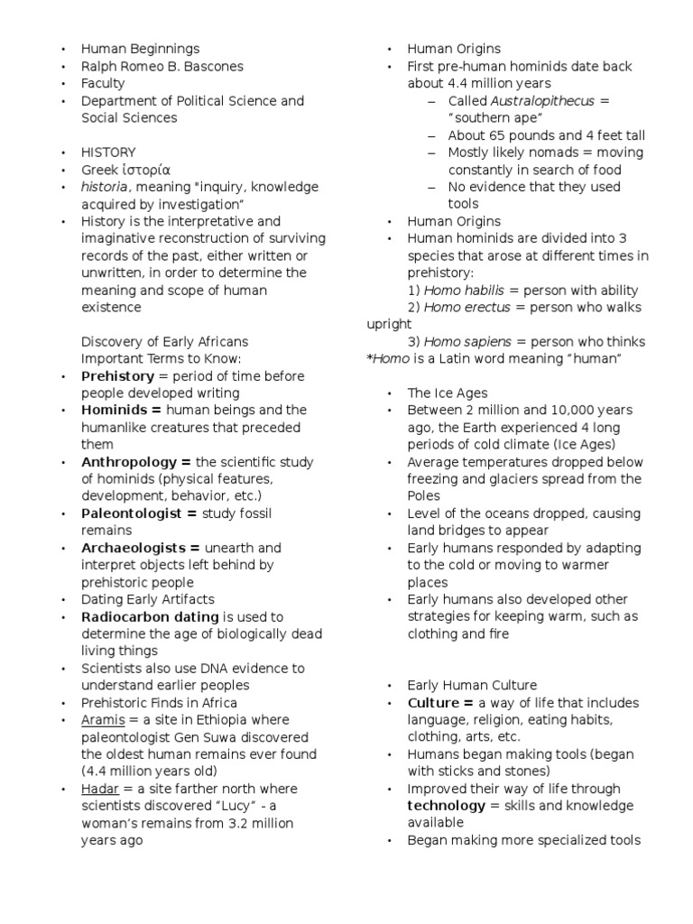 Historia, Meaning "Inquiry, Knowledge | PDF | Homo | Paleolithic