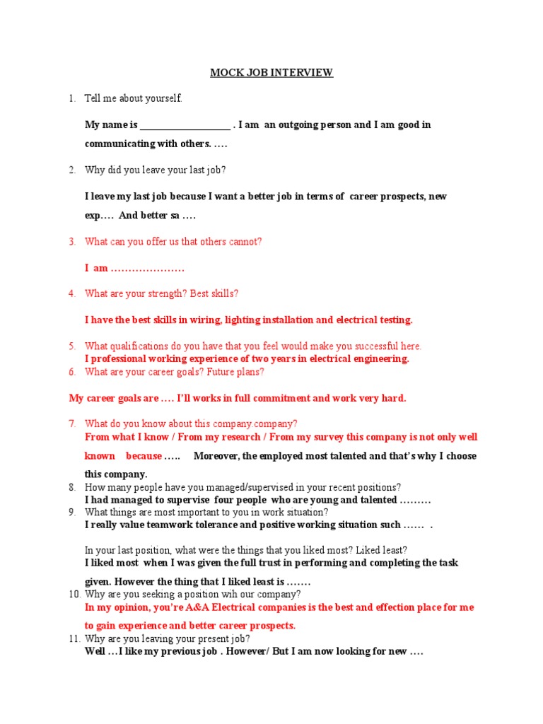 Mock Job Interview | Download Free PDF | Job Interview | Behavioural Sciences
