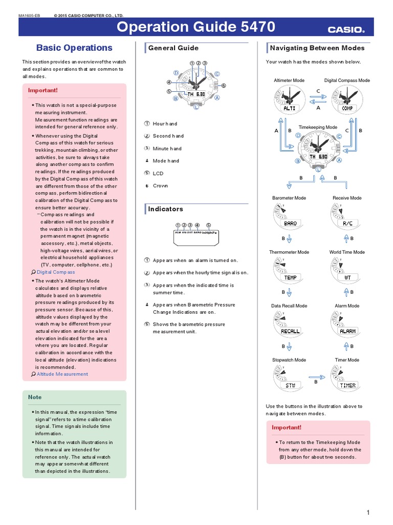 Casio Protrek PRW-6100Y Manual | PDF | Atmospheric Pressure | Compass