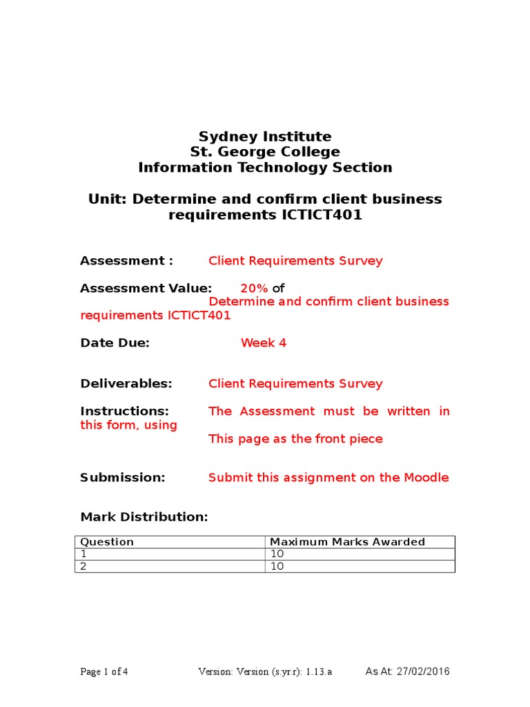Determine and Confirm Client Business Requirements ICTICT401 | PDF ...